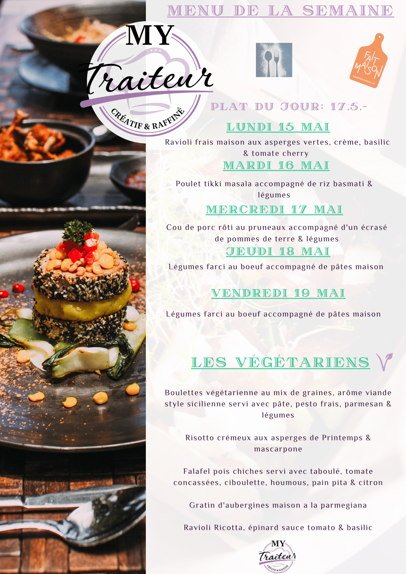 Menu de la semaine | Traiteur à Lausanne - MyTraiteur
